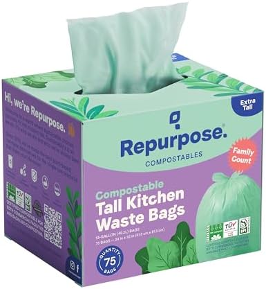 Amazon.com: Repurpose 13 Gallon Compostable Kitchen Trash Bags, BPI ...