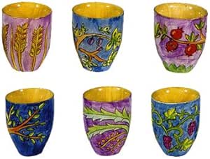 Amazon.com: Set of 6 Wooden L'chaim Cups - 7 Species: Sake Cups: Home ...