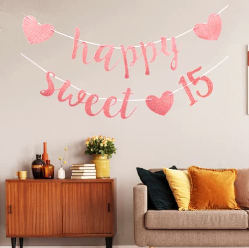 15th Birthday Banner For Girls 15th Birthday Party Decorations Happy ...