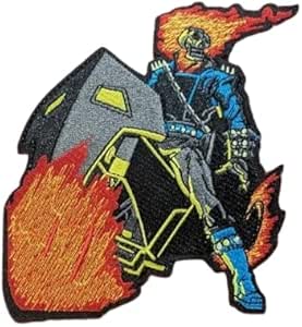 Amazon.com: Ghost Motorcycle Rider Patch Comic Hero Fire Burning Flame ...