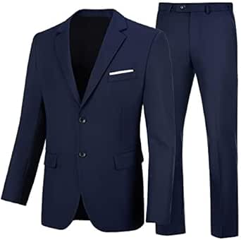 Suit for Men Slim Fit 2 Piece Wedding Groomsmen Tuxedos Navy Blue Prom Dress Suits Jacket and ...