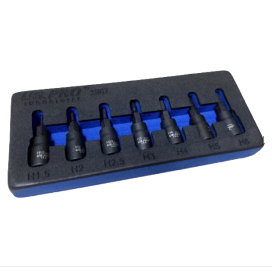 US PRO INDUSTRIAL Impact Hex Allen Key Bit Socket Set Hexagon 1/4''Dr 7 ...