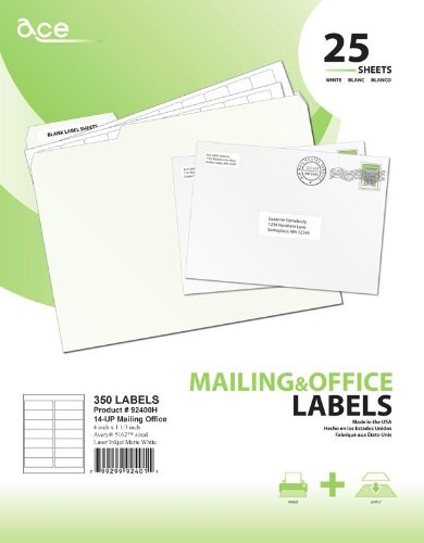 Ace Label Address & Mailing Labels for Laser and Inkjet Printer, 4 x 1 ...
