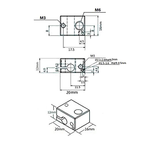 WHIZZO Aluminium Alloy V6 Heat Block for V5 V6 J-Head Extruder HotEnd ...