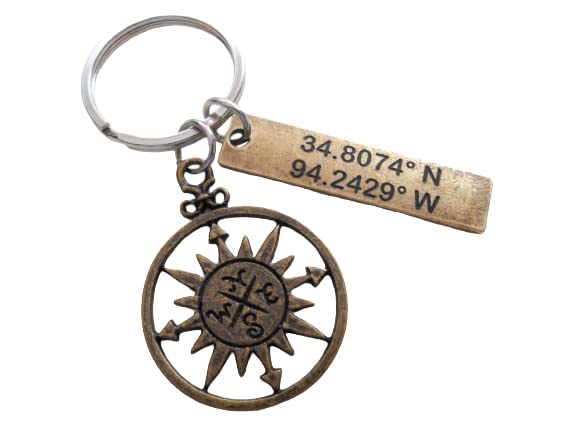Amazon.com: Custom Bronze Compass Keychain with Engraved Tag for ...