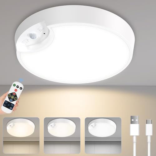 TOOWELL Motion Sensor Ceiling Light Battery Operated Indoor/Outdoor LED ...