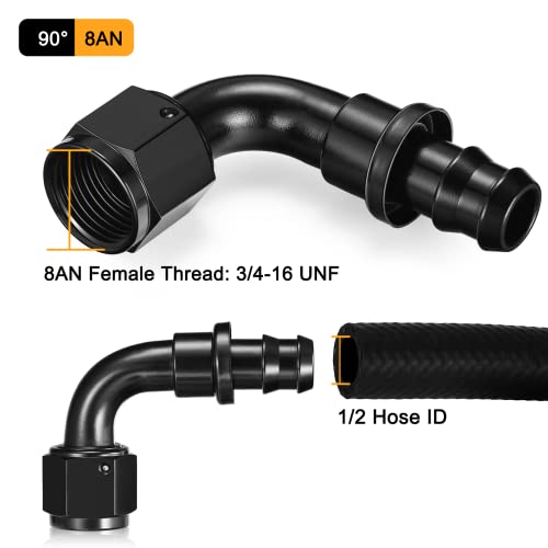 Snapklik.com : 8AN 90 Degree Push Lock Hose End Fitting Aluminum Female Swivel To Push Lock Barb ...