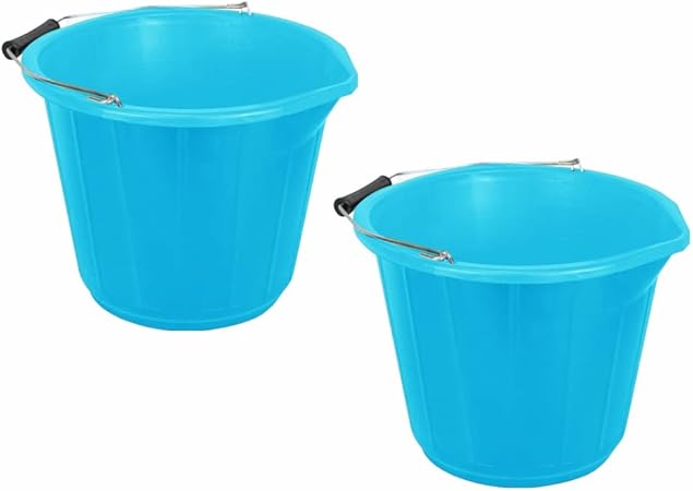 [Set Of 2] - 3 Gallon 14Litre Plastic Builders Bucket with Measuring ...