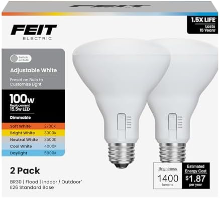 Feit Electric BR30 LED Light Bulb, 100W Equivalent, Dimmable, 5CCT, E26 ...