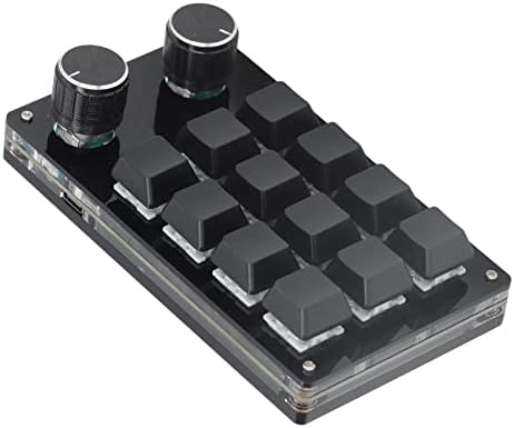 One Handed Macro Mechanical Keyboard, 12 Keys Programmable Keypad with 2 Knobs, USB Mechanical ...