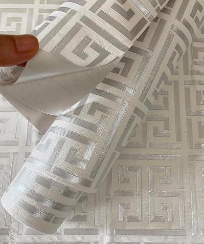 Kamildecor Greek Key Wallpaper Silver Peel and Stick Wallcovering 17.7 ...