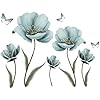 Amazon.com: Blue Flower Wall Decals Peel and Stick Floral Plants Wall ...