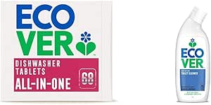 Ecover All in One Dishwasher Tablets, 68 Tablets, white & Toilet Cleaner Sea Breeze & Sage,750 ...