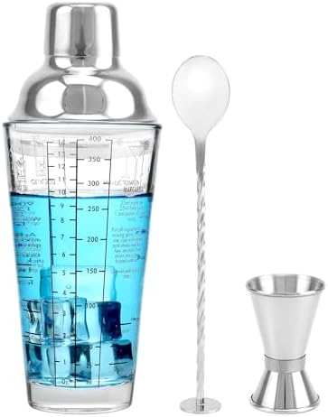 Amazon.com: QWORK 14oz Glass Cocktail Shaker, Stainless Steel Top ...