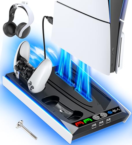 Snapklik.com : Rysker PS5 Stand For PS5 Slim Disc/PS5 Disc & Digital, 3-Level Cooling Station ...