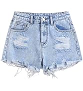 Amazon.com: oyyniis Girls Ripped Jeans Shorts Raw Trim High Waist ...