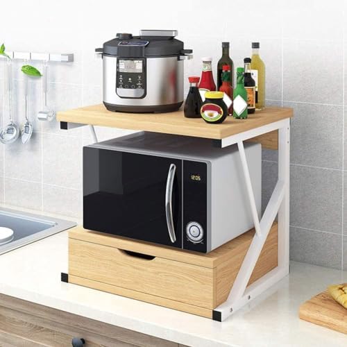 2-Tier Wooden Storage Shelf with Drawer Sturdy Kitchen for Toaster ...