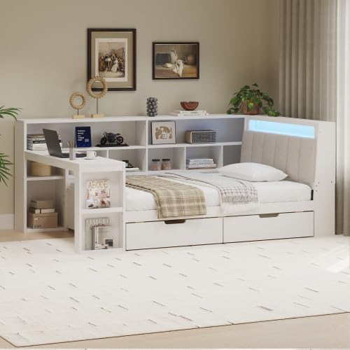 Amazon.com: Duxelifin Full Size Corner Bed with Storage, L Shaped Bed ...