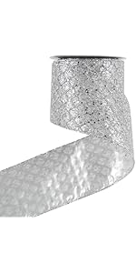 Amazon.com: HUIHUANG Silver Wired Ribbon 2-1/2 inch, Glitter Diamond ...