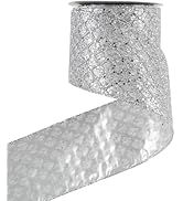 Amazon.com: HUIHUANG Silver Wired Ribbon 2-1/2" Glitter Diamond ...