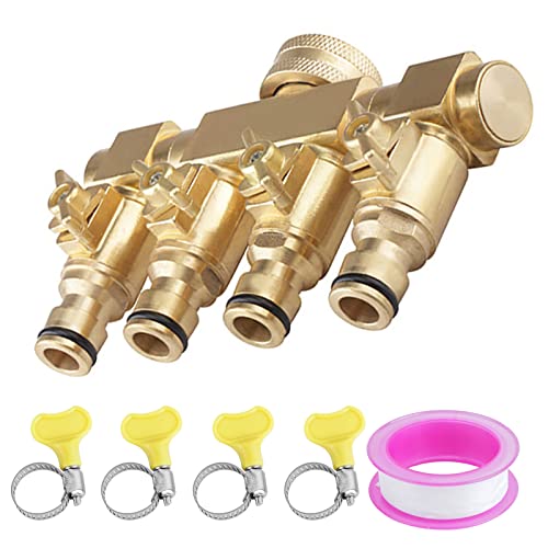 JasCherry 4 Way Brass Tap Manifold with Individual On/Off Valves, Brass ...