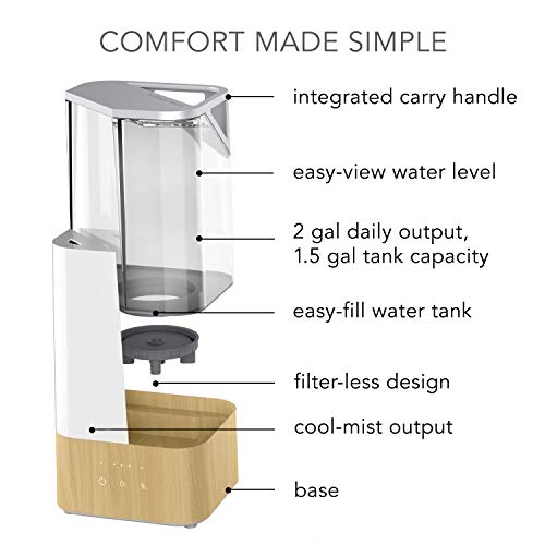 Sharper Image UHS2-SI Ultrasonic Humidifier with 1.5 Gallon Tank, 3 ...