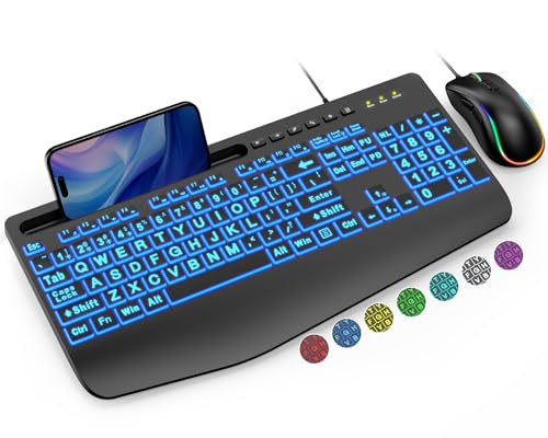 Snapklik.com : Large Print Backlit Keyboard And Mouse, Wired USB ...