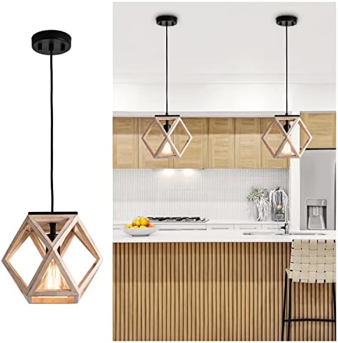 Farmhouse Pendant Light, Wood Pendant Hanging Light Fixtures for ...