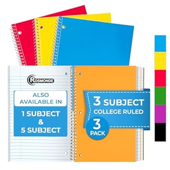 Rosmonde Spiral Notebooks, 3 Pack, 3 Subject, College Ruled, 150 Sheets ...