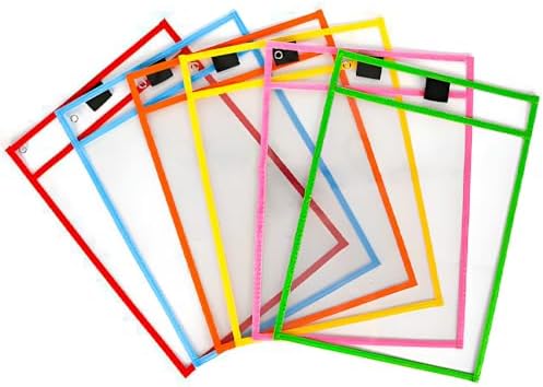 Rukinovi 6Pcs Dry Erase Pockets,Reusable Plastic Sleeves,Clear Wipeable ...