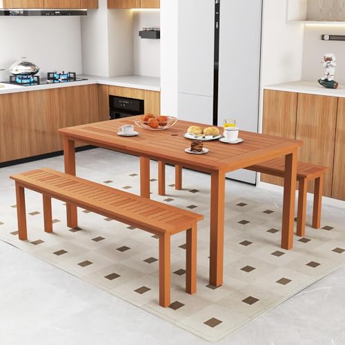 TANGZON Large Garden Table for 6, 150 x 90cm Rectangular Outdoor Dining ...