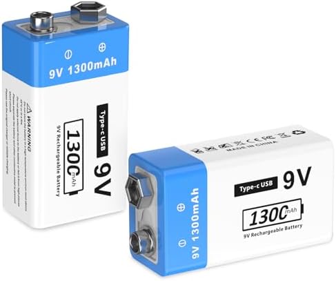 2 Pack 9V Batteries 1300mAh 9 Volt Alkaline Battery Long-Lasting Power ...