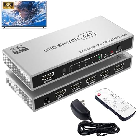 Amazon.com: 5 Port HDMI 8K Switch with Remote HDMI 2.1 Switch HDMI ...