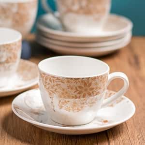 Clay Craft Fine Ceramic Cup & Saucer Set of 12 (6 Cups + 6 Saucers ...