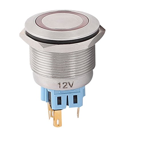 uxcell DC 12V Red LED Light 25mm DPST Flat Head Latching Push - Want It All