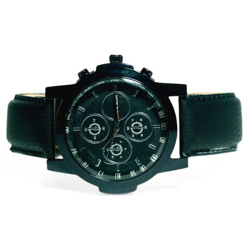 Buy Trackon T-45 Black Leather Belt Analog Watch for Men (Dial: Black ...