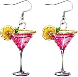Amazon.com: Pink Martini Cocktail Cup Acrylic Dangle Drop Earrings for ...