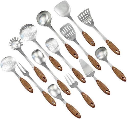 Amazon.com: Standcn 304 Stainless Steel Kitchen Utensils Set with Wood ...