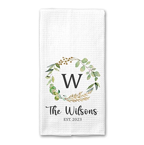 Amazon.com: Personalized Wreath Monogram Tea Towel, Waffle Weave Tea ...