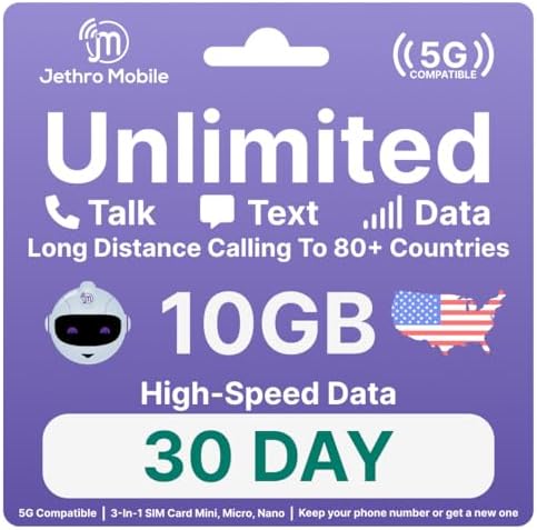 Amazon.com: 【Presidents' Day Deal】 Jethro Mobile SIM Card, 1 Year ...