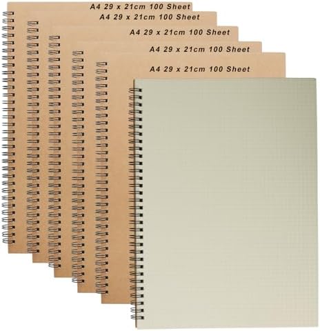 ZOENHOU 4 Pack A4 Grid Notebook, Kraft Cover Graph Paper A4 Pad 5mm ...