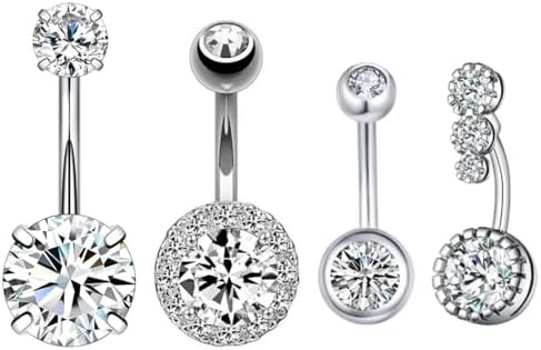 4 pcs Belly Button Bars Sterling Silver, Extra Long Navel Piercing ...