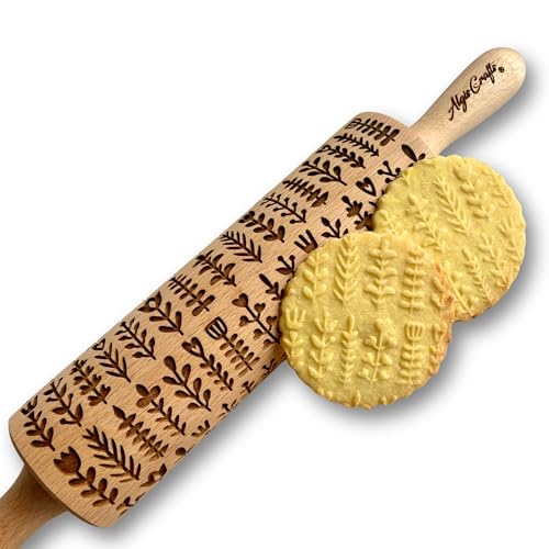 HERBS Embossing rolling pin. Engraved wooden embossed dough roller for ...