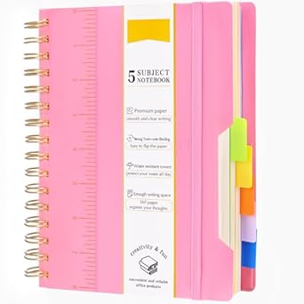 EOOUT 5 Subject Notebook, Spiral Notebook With Dividers, 6 x 8in 360 ...