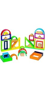 goki 58655 Bausteine „Regenbogen“ aus Holz, 38 Teile – farbenfrohes ...