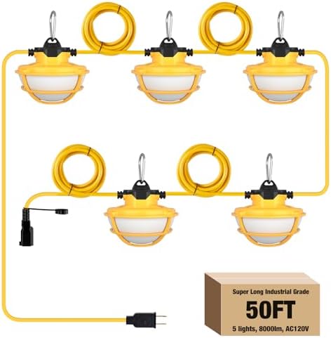 G GJIA 100FT Construction String Lights 130W 16000LM, Industrial Grade ...