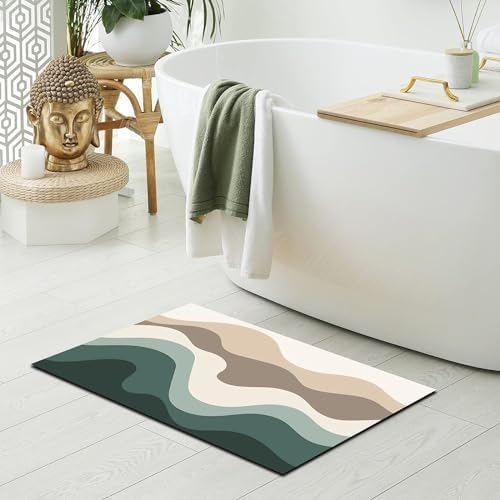 Amazon.com: Boho Bath Rug Green Aesthetic Art Bath Rugs Non Slip ...