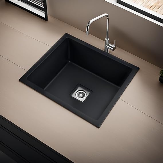 SUMAROW Granite Quartz Single Bowl Kitchen Sink With Drain Board, Drain ...