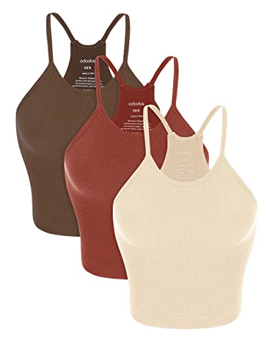 ODODOS Women's 3-Pack Seamless Cami Tops Ribbed Camisole Tank Top ...