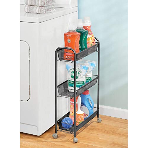 mDesign Steel Rolling Utility Cart Storage Organizer Trolley with 3 ...